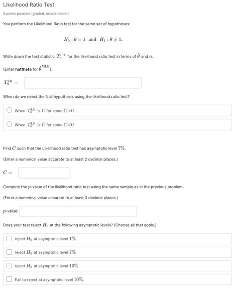Likelihood Ratio Test Points Possible Graded Chegg
