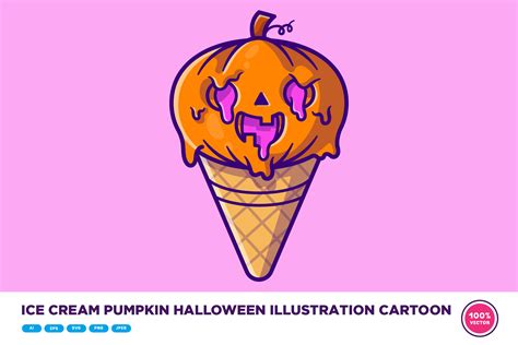 Ice Cream Pumpkin Halloween Illustration Graphic By Catalyststuff