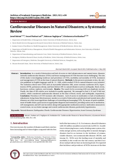 Pdf Cardiovascular Diseases In Natural Disasters A Systematic Review