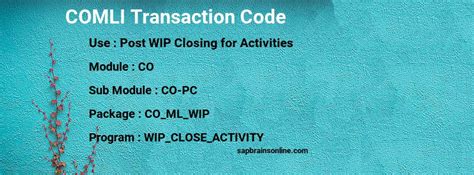 COMLI SAP Tcode For Post WIP Closing For Activities