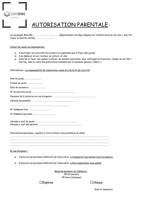 Formulaire D Autorisation Parentale Doc Pdf Page Su Vrogue Co