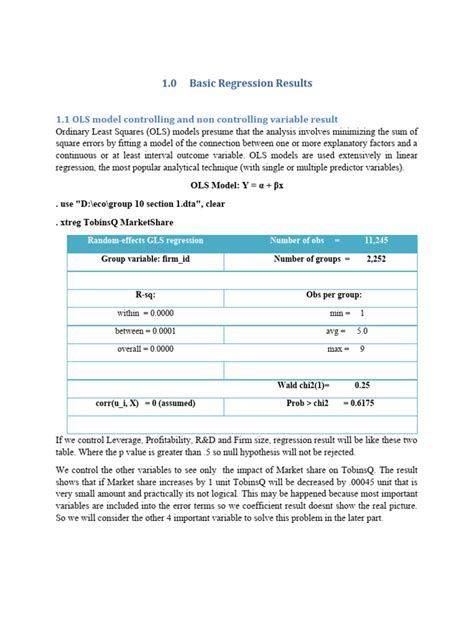 basic regression results pdf ordinary least squares errors and