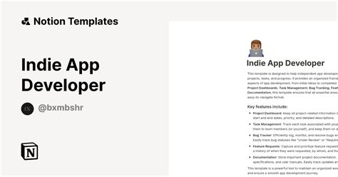 Indie App Developer Template Notion Marketplace