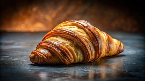 Golden Brown Croissant On Dark Surface Deliciously Baked Pastry With