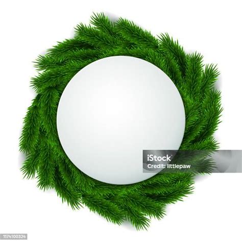 크리스마스 배너 메시지 배경 템플릿 벡터 일러스트레이션에 대한 빈 원화와 현실적인 전나무 나무 가지 화환 12월에 대한 스톡 벡터 아트 및 기타 이미지 Istock