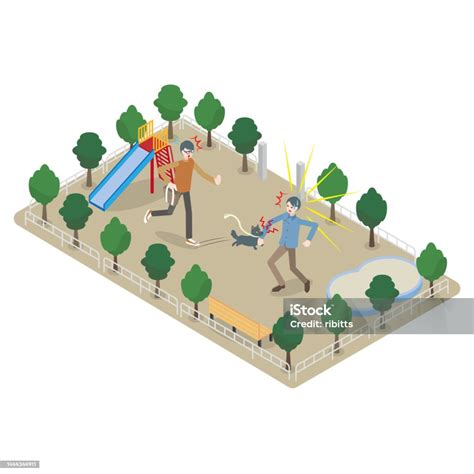 개와 함께 걷는 동안 다른 사람을 다치게 하는 남자의 아이소메트릭 그림 개에 대한 스톡 벡터 아트 및 기타 이미지 개 개