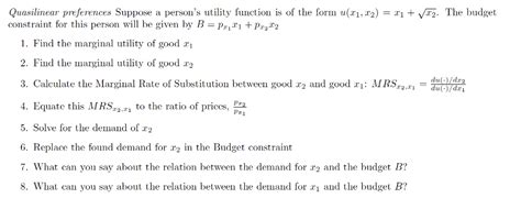 Solved Quasilinear Preferences Suppose A Persons Utility