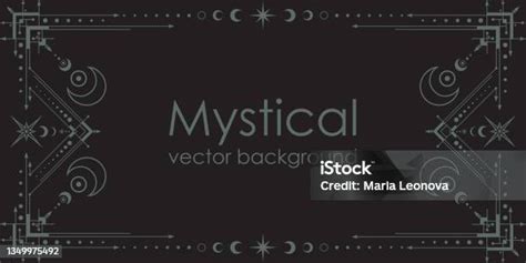 복사 공간이 있는 다크 보헤미안 배경입니다 화려한 기하학적 프레임 윤곽 초승달 선형 별과 달 위상신비한 배경 텍스트를위한 장소와 검은 색의 마법의 배너 0명에 대한 스톡