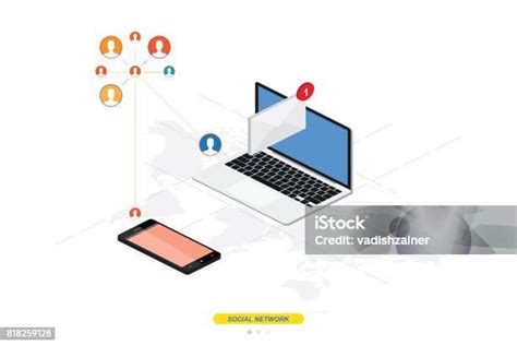 3 차원 Isometric 개념입니다 노트북의 배경에서 새 메시지 알림 영역 아이콘 벡터 일러스트 Eps 10 0명에 대한 스톡 벡터 아트 및 기타 이미지 Istock