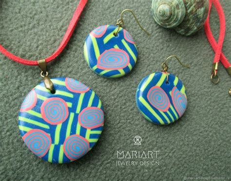 Комплект из полимерной глины кулон и серьги Голубая лагуна в интернет магазине на Ярмарке