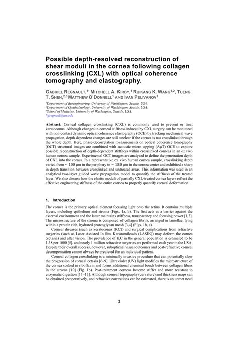 Pdf Possible Depth Resolved Reconstruction Of Shear Moduli In The Cornea Following Collagen