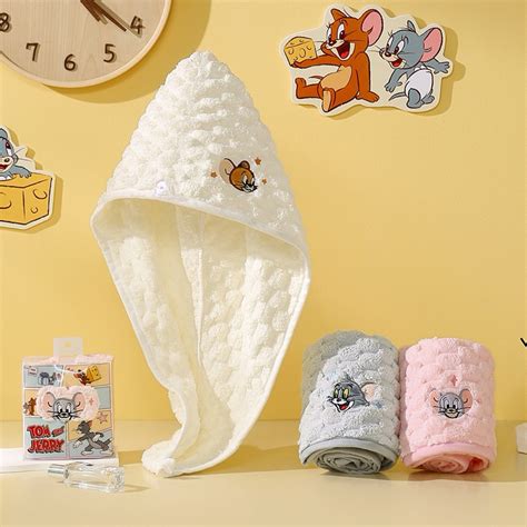 現貨 湯姆貓與傑利鼠 泰菲 刺繡 雲朵絨 吸水 乾髮帽 擦髮毛巾 包頭巾 正版 Tomandjerry 蝦皮購物