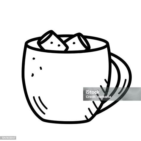 핫 초콜릿과 마시멜로 컵 아이콘 낙서 스타일의 만화 벡터 일러스트 흰색으로 격리됩니다 머그에 대한 스톡 벡터 아트 및 기타