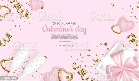 발렌타인 데이 디자인 샴페인 잔이 있는 현실적인 선물 상자 휴일 배너 웹 포스터 전단지 세련된 브로셔 인사말 카드 표지 낭만적 인 배경 3차원 형태에 대한 스톡 벡터 아트