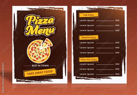 Pizza Menu Card Template Layout With Brown Brush Stroke Effect Stock Template Adobe Stock
