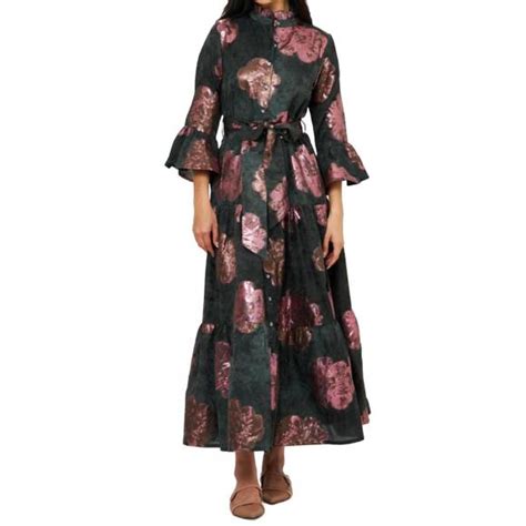 Oliphant Dresses New Oliphant Ruffle Collar Bell Maxi Dress In Rosa