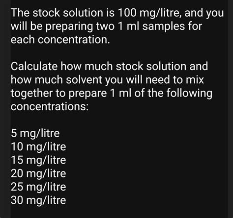 Solved The Stock Solution Is Mg Litre And You Will Be Chegg Com
