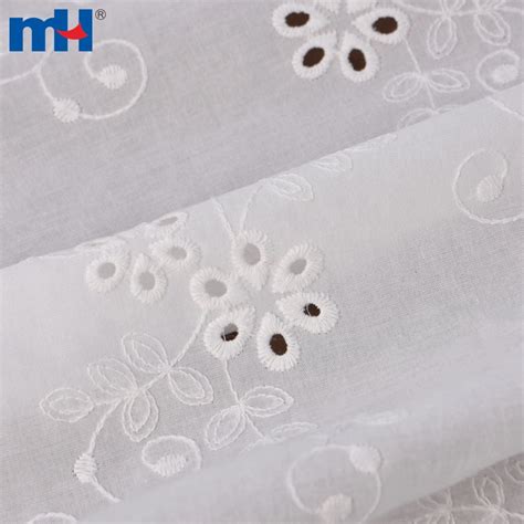 White Eyelet Embroidered Floral Cotton Fabric Factory