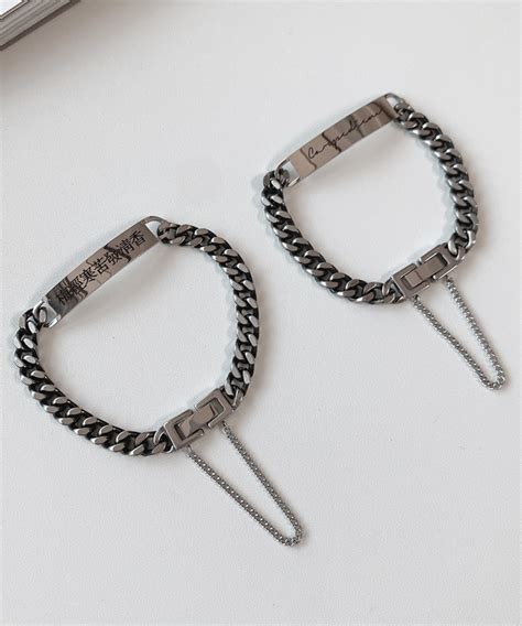 자체제작 써지컬스틸 사각스틱엔틱체인 버클 각인팔찌 에이블리