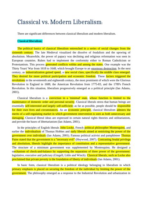 Classical Vs Modern Liberalism Explained Pdf Liberalism