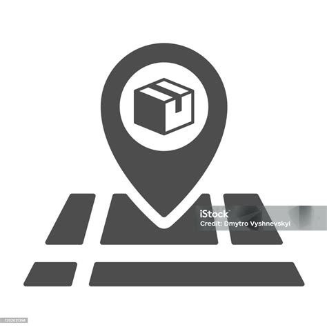 흰색 배경에서 격리된 배달 위치 벡터 아이콘입니다 웹 디자인에 대한 패키지 상자 스톡 벡터 일러스트와 지도에 포인터 배송 및 배송 비즈니스 디자인 개념 0명에 대한 스톡