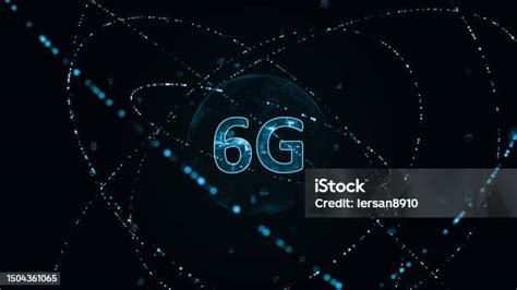 Blue Digital 6g Letter With Particle Ring Circle Rotation And Earth Sphere With Ai Technology