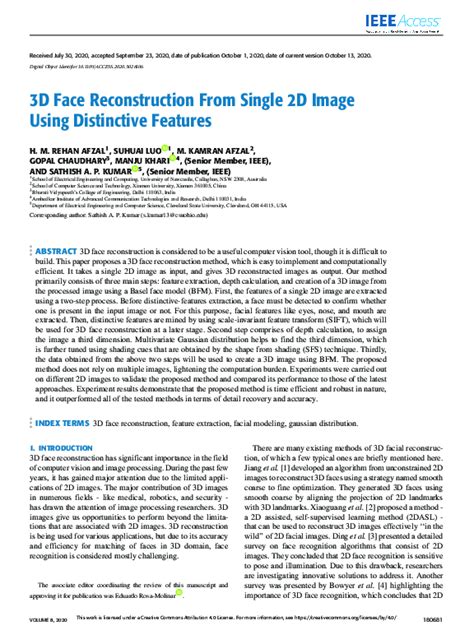 Pdf 3d Face Reconstruction From Single 2d Image Using Distinctive