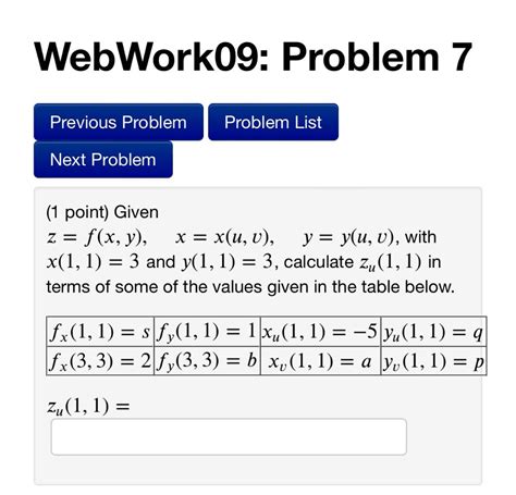 Solved WebWork Problem Point Given Chegg Com