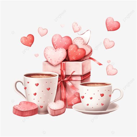 해피 발렌타인 데이 귀여운 선물 상자와 커피 컵 사랑의 마음 해피 발렌타인 데이 사랑 카드 사랑의 날 Png 일러스트 및 이미지 에 대한 무료 다운로드 Pngtree