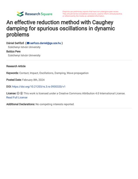 Pdf An Effective Reduction Method With Caughey Damping For Spurious Oscillations In Dynamic