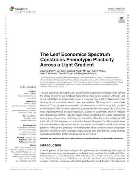 Pdf The Leaf Economics Spectrum Constrains Phenotypic Plasticity Across A Light Gradient