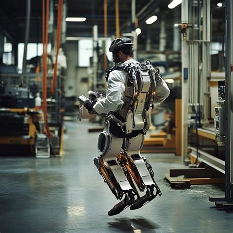 Factory Worker Using An Advanced Exoskeleton Premium Ai Generated Image