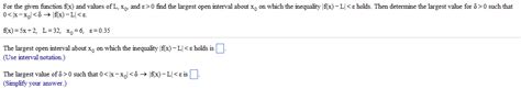 for the given function f x and values of l x0 and