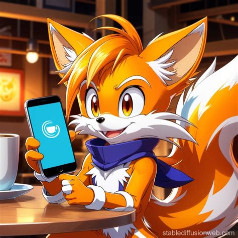 Miles Tails Prower Enjoying Coffee Checks Smartphone Stable Diffusion Online