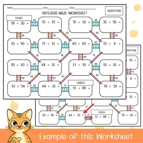 Free Integer Addition Maze Game Printable Maze Game Worksheet