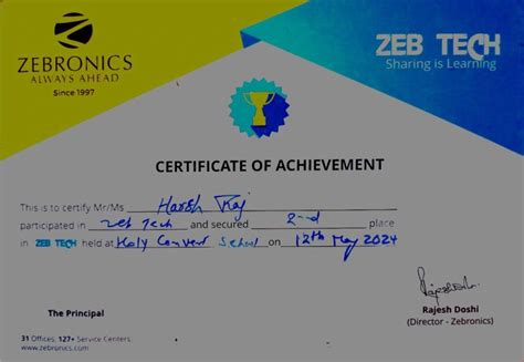 🎉 Excited To Share That I Secured 2nd Position In The Zeb Tech