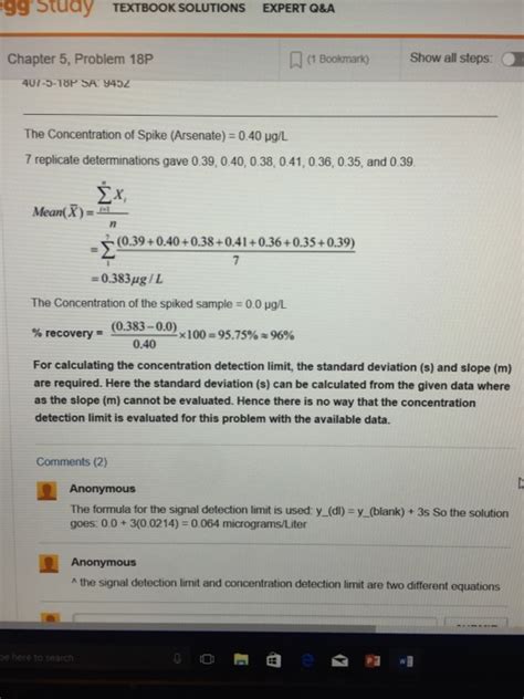 5 18 Spike Recovery And Detection Limit Species Of Chegg Com