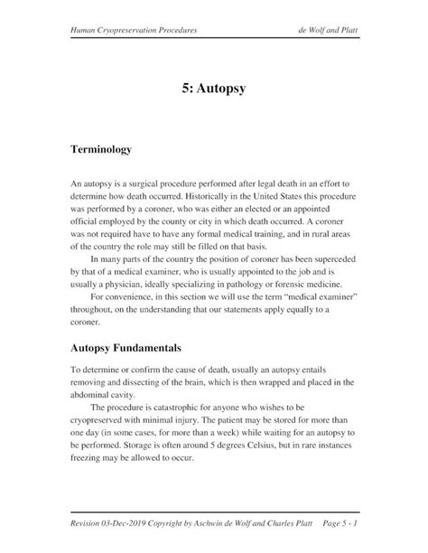 Pdf 5 Autopsy Alcor Life Extension Foundationan Autopsy Is A