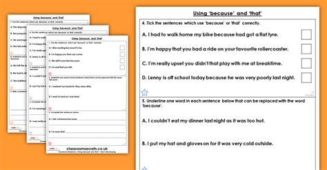 Year 2 Using ‘because And ‘that Homework Extension Conjunctions Classroom Secrets