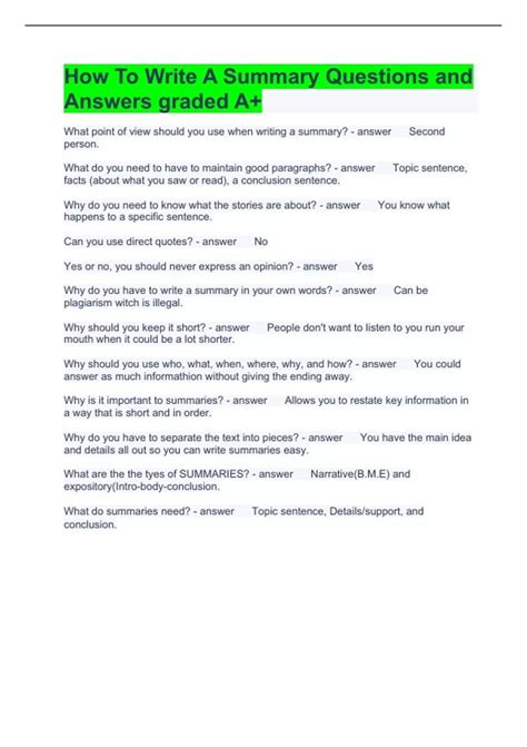 How To Write A Summary Questions And Answers Graded A Samenvatting