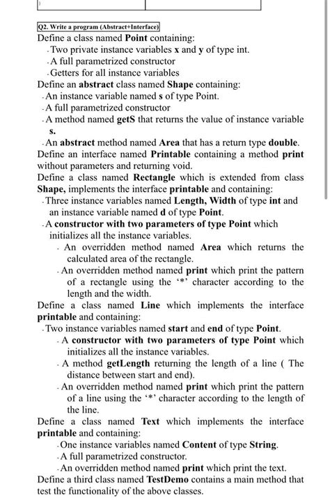 solved q2 write a program abstract interface define a