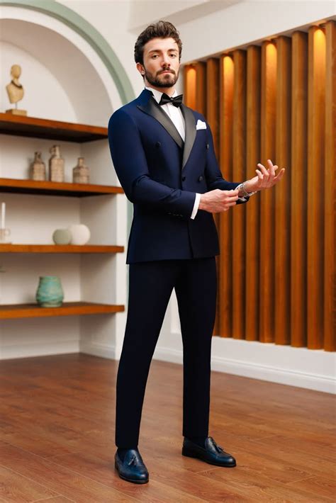 Navy Double Breasted Tuxedo 2 Piece Blue Suit Men Best Wedding Suits