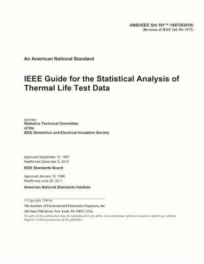 IEEE R IEEE Guide For The Statistical Analysis Of Thermal Life Test Data