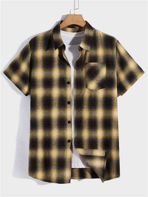 Black Veterano Short Sleeve Men S Plaid Flannel Shirt Lowrider Cholo