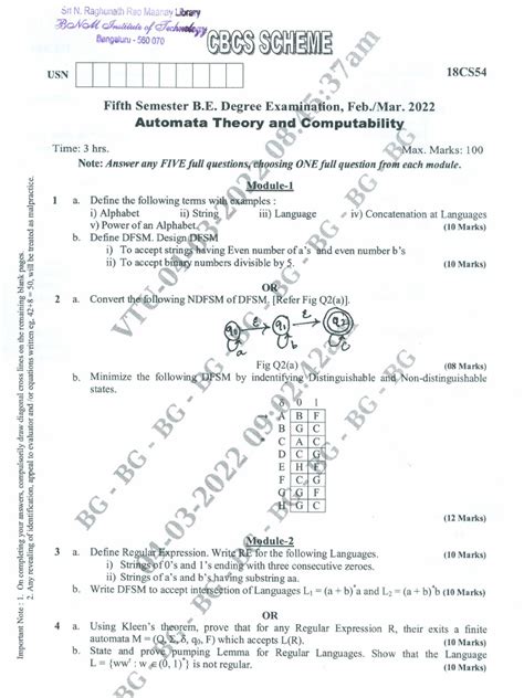 Automata Theory And Computability 18cs54 Pdf