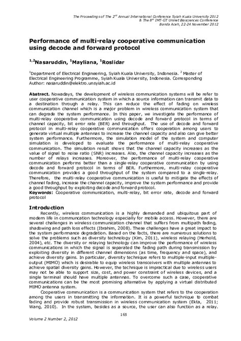Pdf Performance Of Multi Relay Cooperative Communication Using Decode And Forward Protocol