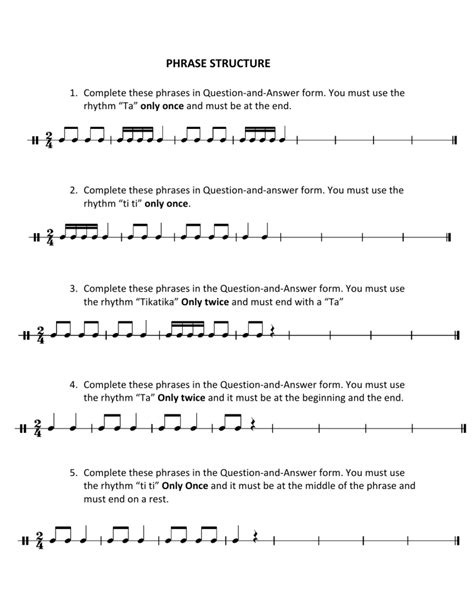 Music Phrase Structure Worksheet