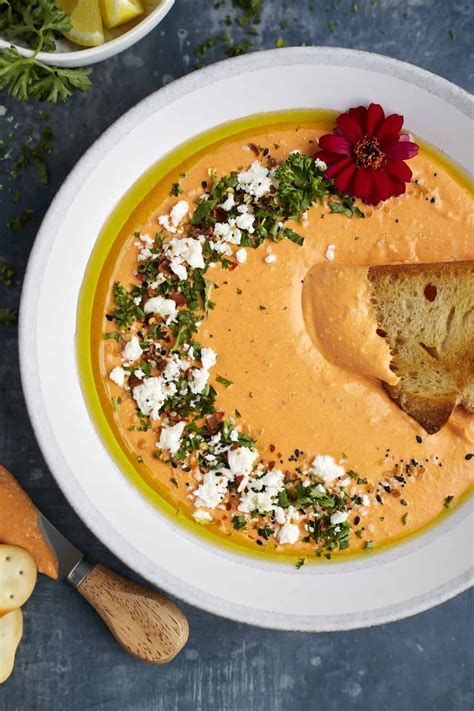 Roasted Red Pepper Feta Dip 10 Minute Dip Recipe Food Dolls