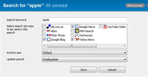 Using Search Feeds Feedreader