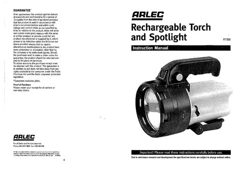 User Manual Arlec Rt500 English 2 Pages